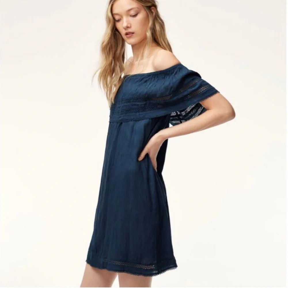 Aritzia | Dresses | Aritzia Wilfred Emmie Offtheshoulder Navy Blue ...